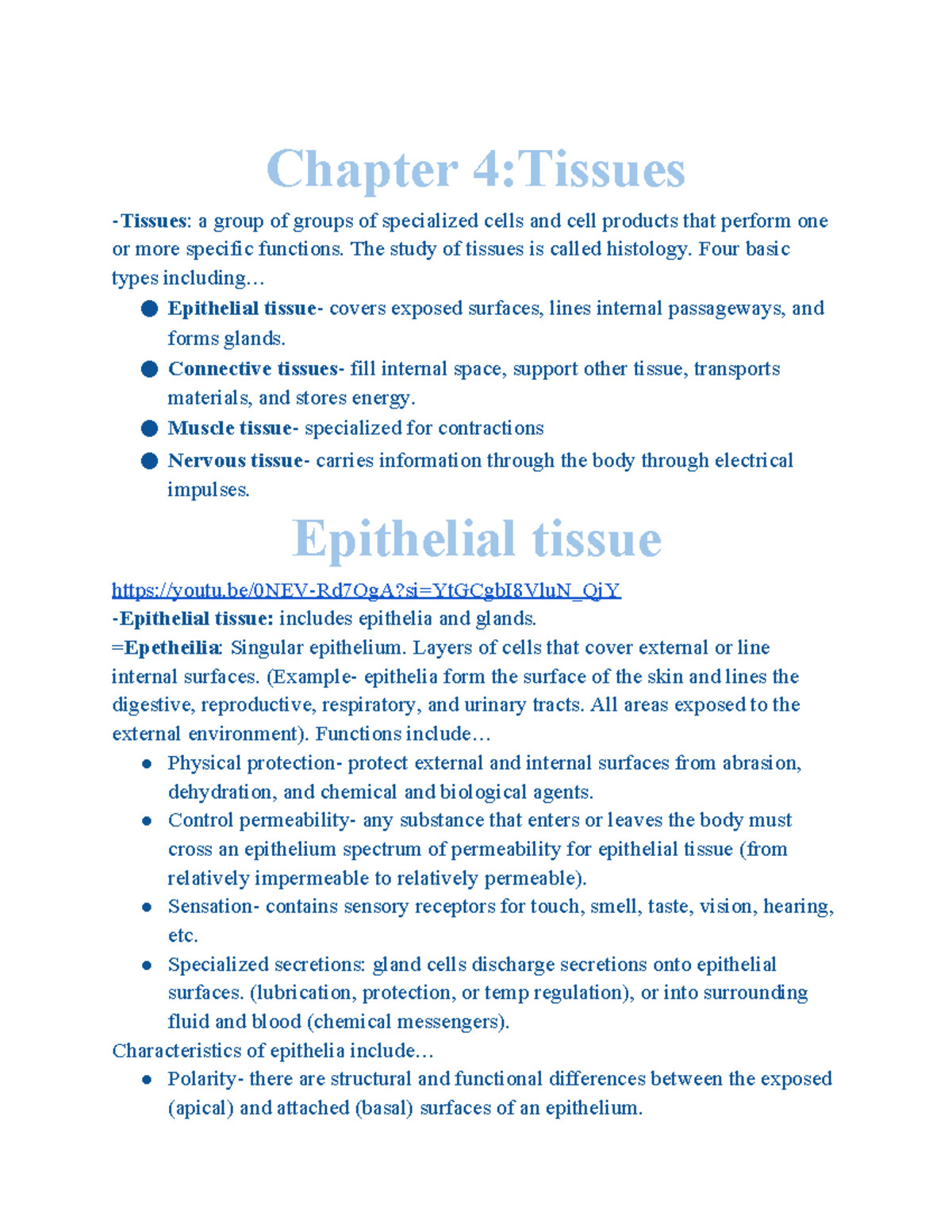 Chapter 4: Tissues and Their Functions in Anatomy (BIO 101) - Studocu