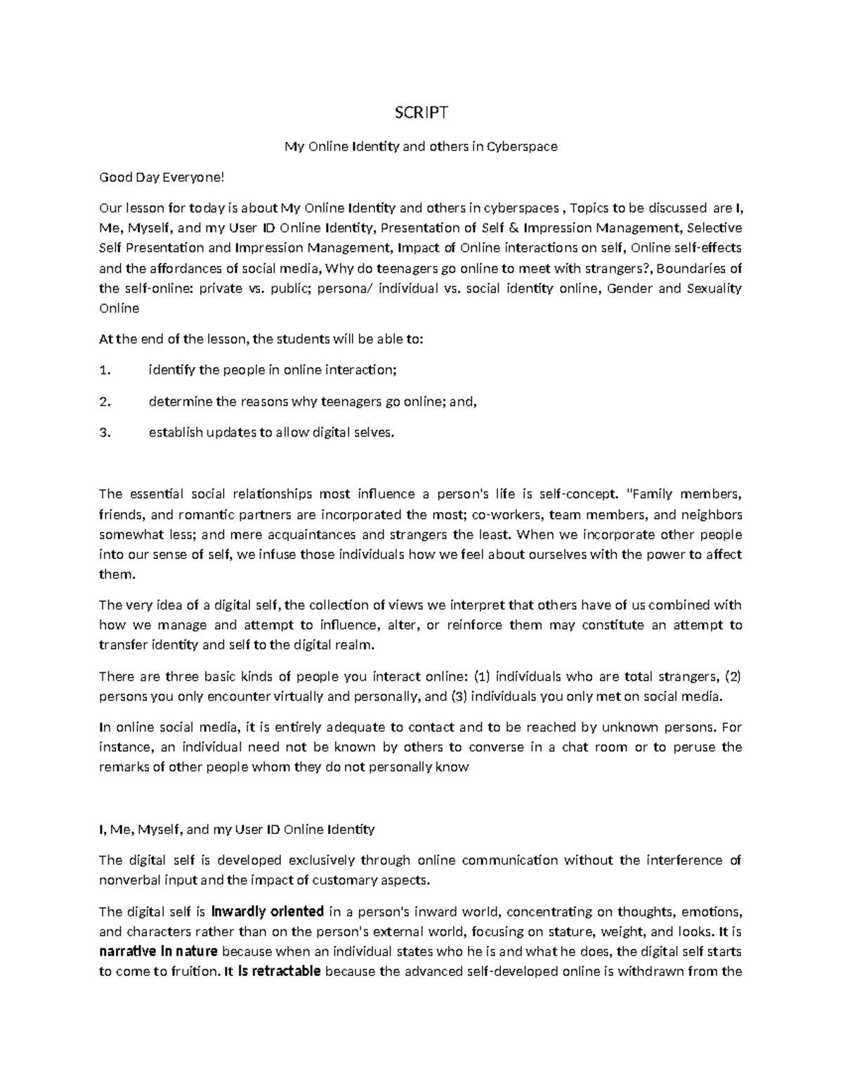 Script-UTS - SCRIPT My Online Identity and others in Cyberspace Good ...