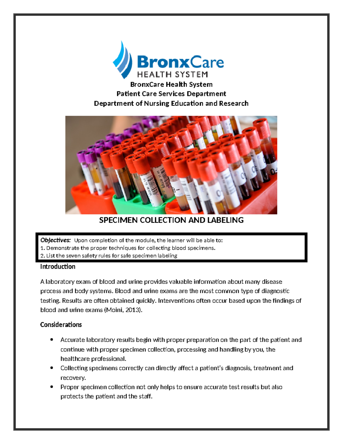 Specimen Collection and Labeling - Lecture Notes for Nursing 101 - Studocu