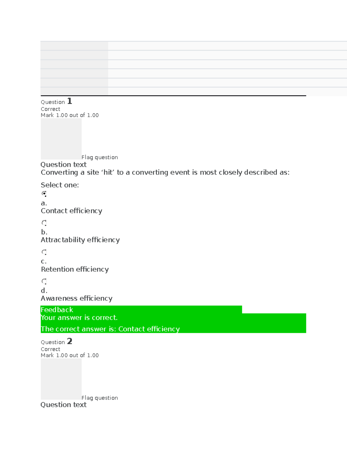 Graded week 6 E - Commerce - Question 1 Correct Mark 1 out of 1. Flag ...