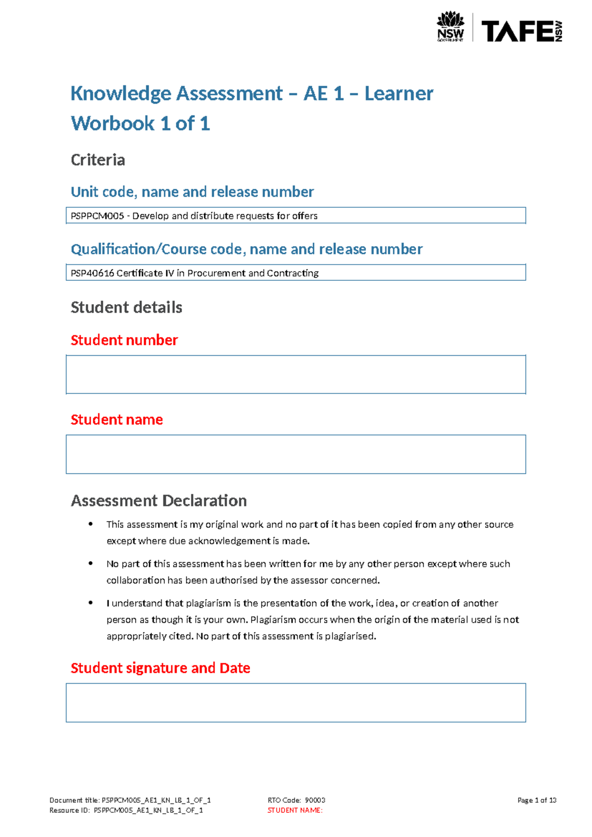 PSPPCM005_AE1_Learner_Workbook_Certificate_IV_Procurement - Studocu