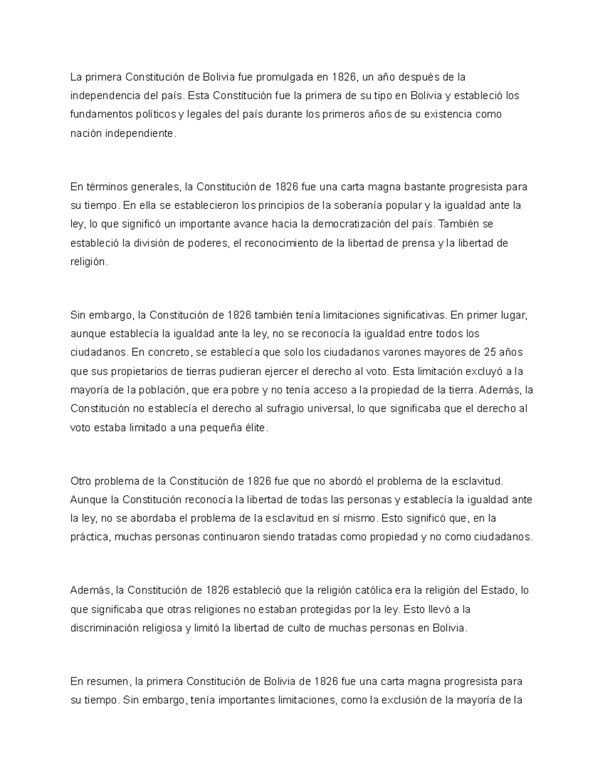 Análisis de la Primera Constitución de Bolivia (1826): Avances y ...