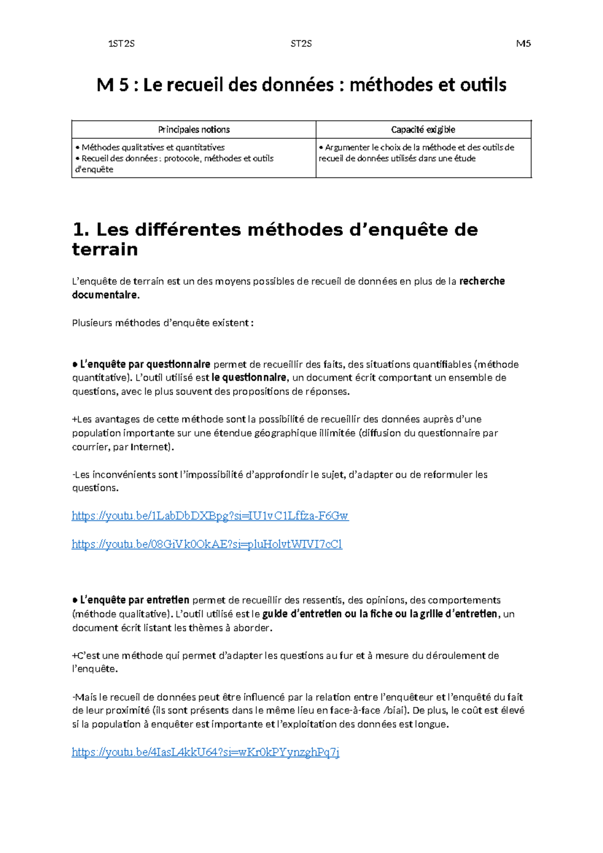 M5 Recueil des Données : Méthodes et Outils pour Enquêtes - Studocu