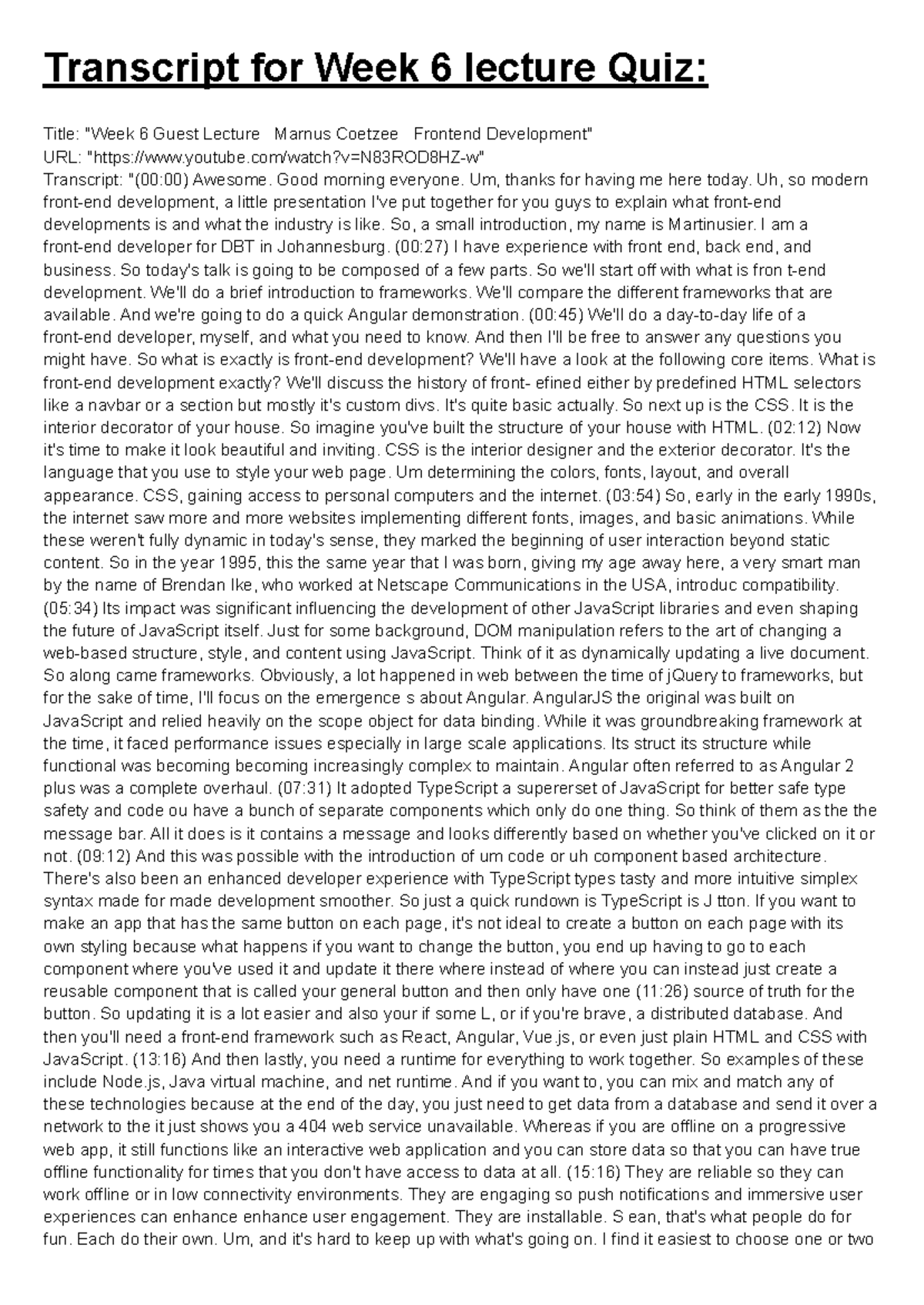 CMPG323 - Week 6 Guest Lecture Quiz Transcript - Studocu