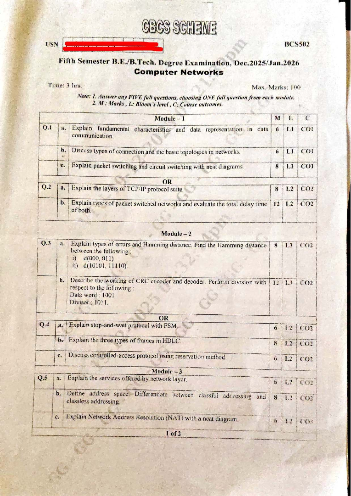 BCS502 - Fifth Semester Computer Networks Exam Questions - Studocu
