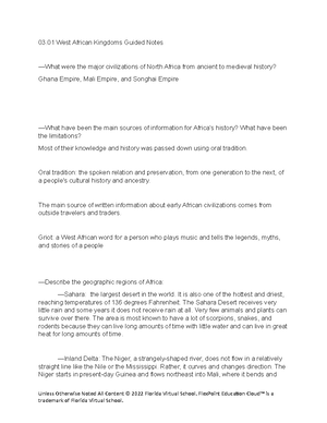 World history mod 3 notes - Module 3 Guided Notes 3 West African ...