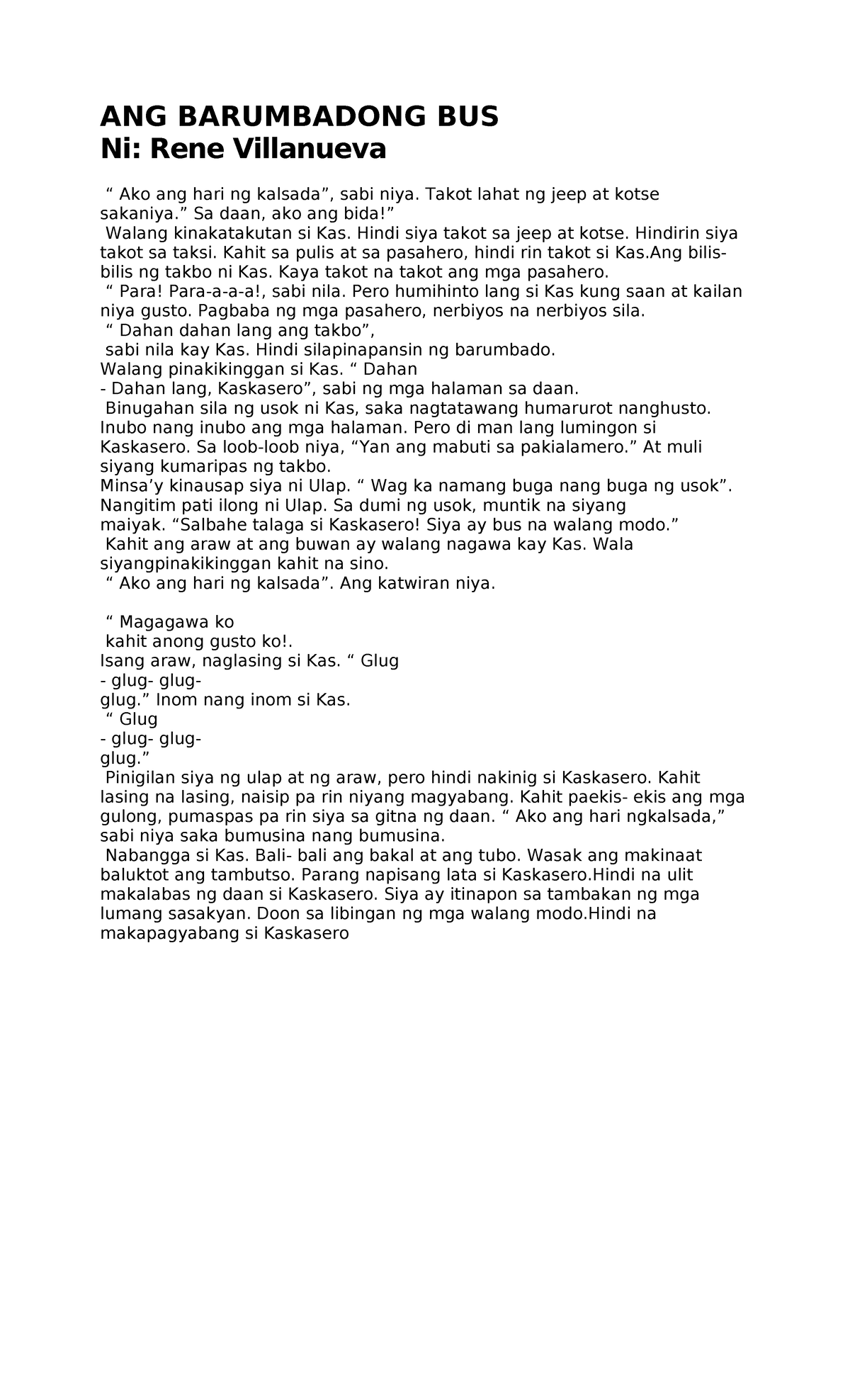ANG Barumbadong BUS - Notes - ANG BARUMBADONG BUS Ni: Rene Villanueva ...