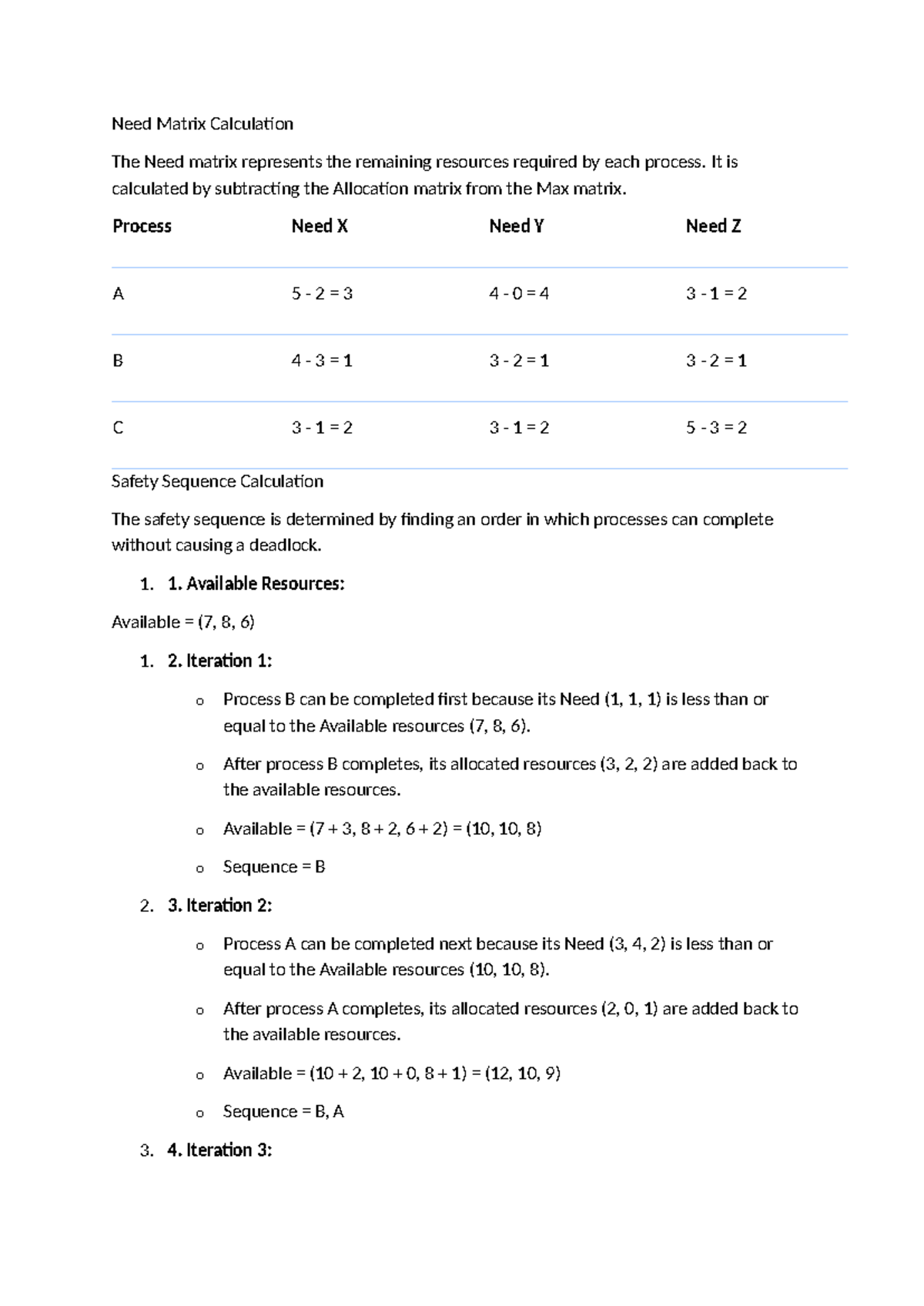 Need Matrix Calculation and Safety Sequence Analysis for CS 101 - Studocu