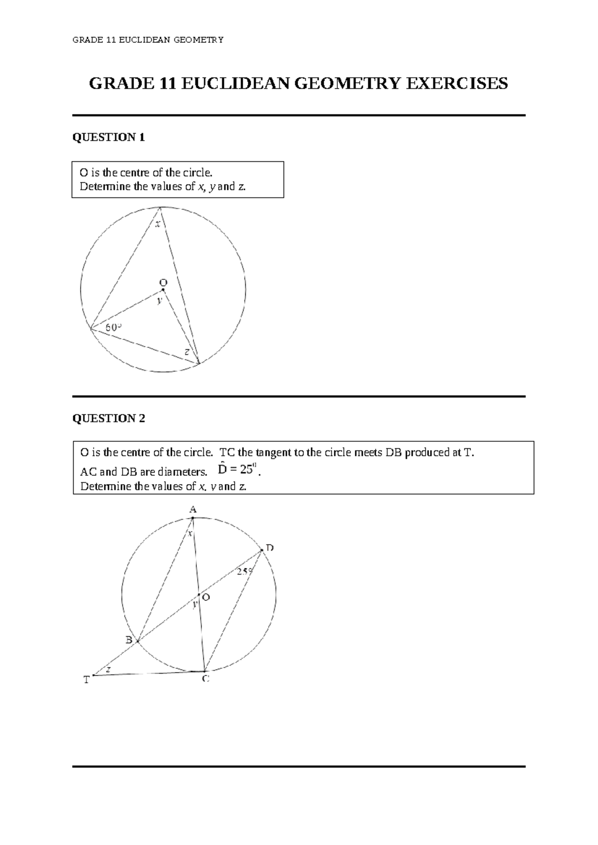 784262380 Gr 11 Geometry Worksheet: Euclidean Exercises & Solutions - Studocu