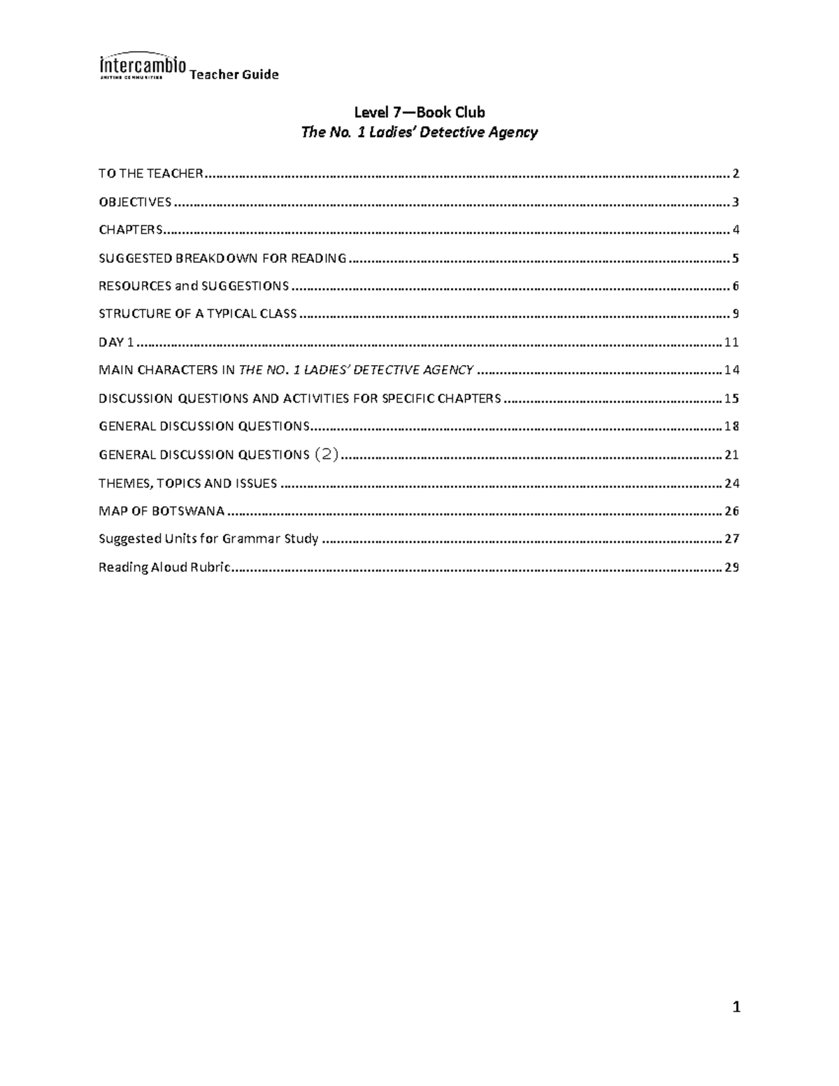 Teacher Guide for Level 7: The No. 1 Ladies' Detective Agency - Studocu