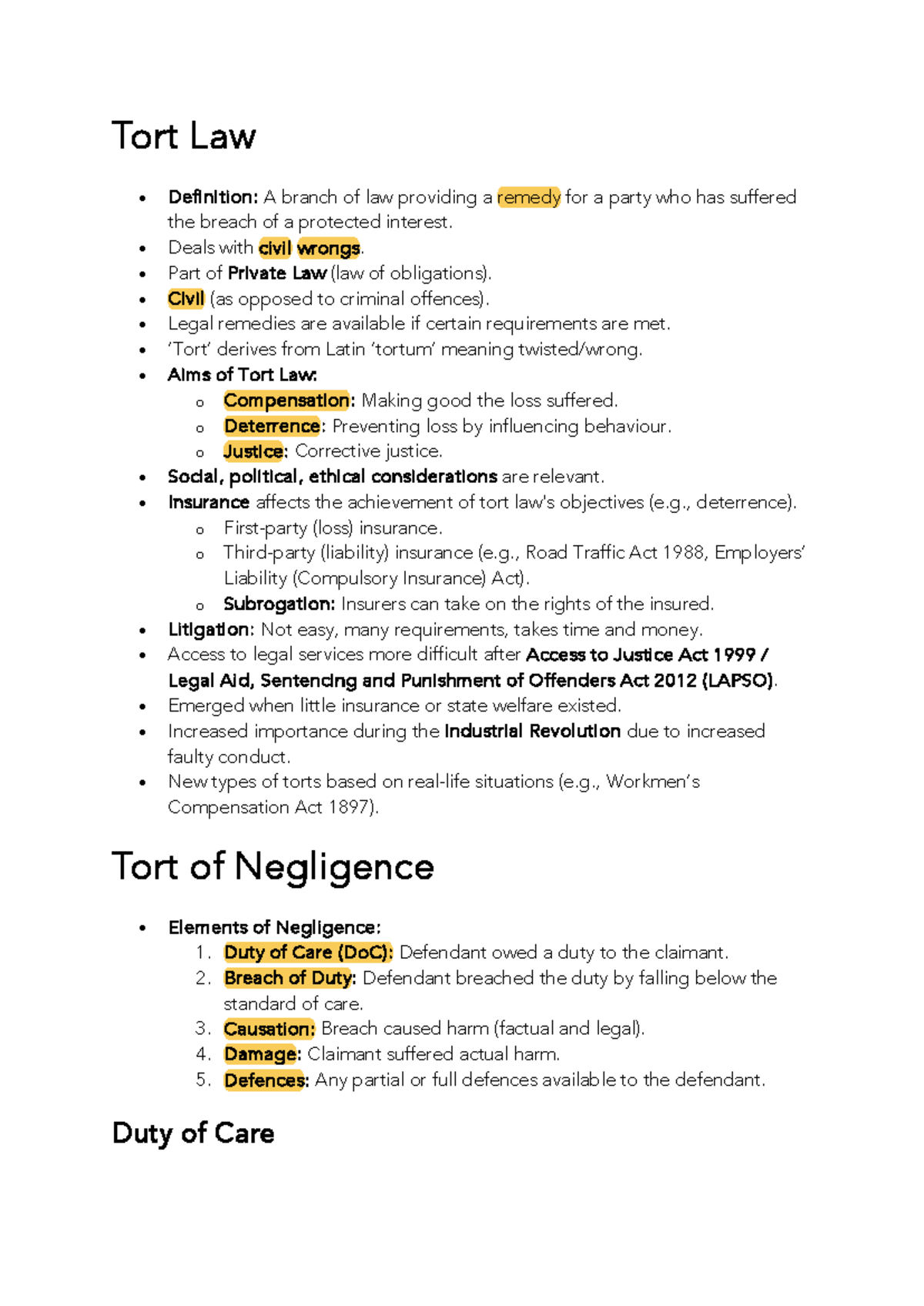 Tort Law Summary: Key Concepts and Legal Principles [TORT 30] - Studocu