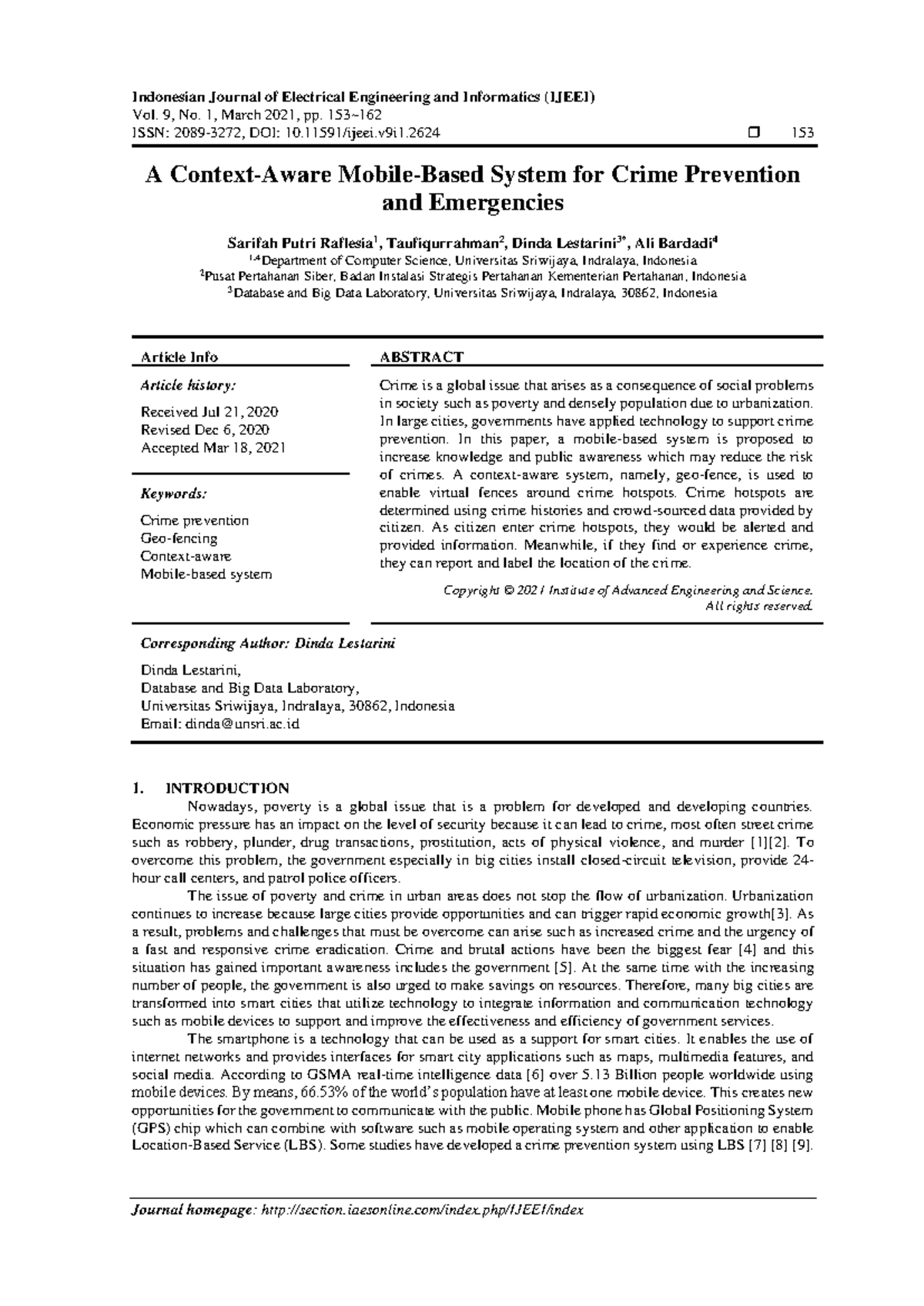 A Context-Aware Mobile-Based Crime Prevention System (IJEEI Vol. 9, No ...