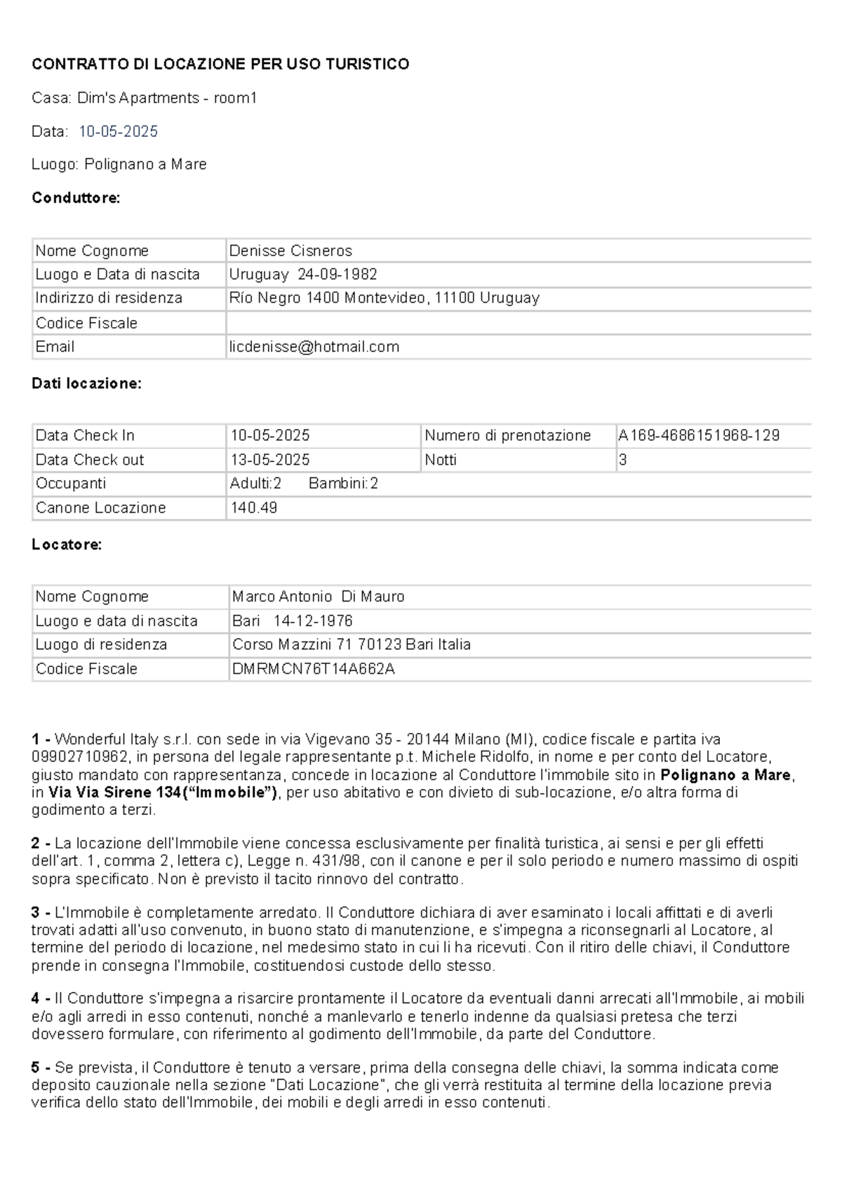 CONTRATTO DI LOCAZIONE TURISTICA A169-4686151968-129 - Studocu