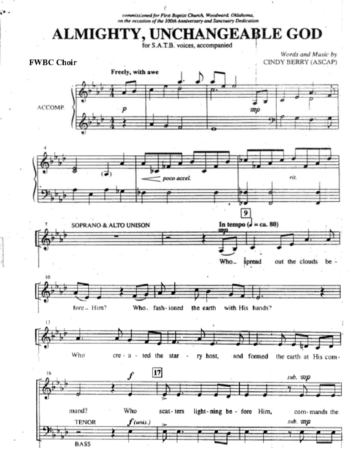 Almighty, Unchangeable God - commissioned for First Baptist Church ...