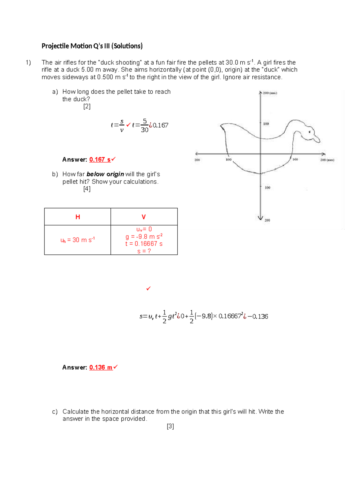 Projectile Motion Q's III (Solutions) Analysis and Calculations - Studocu