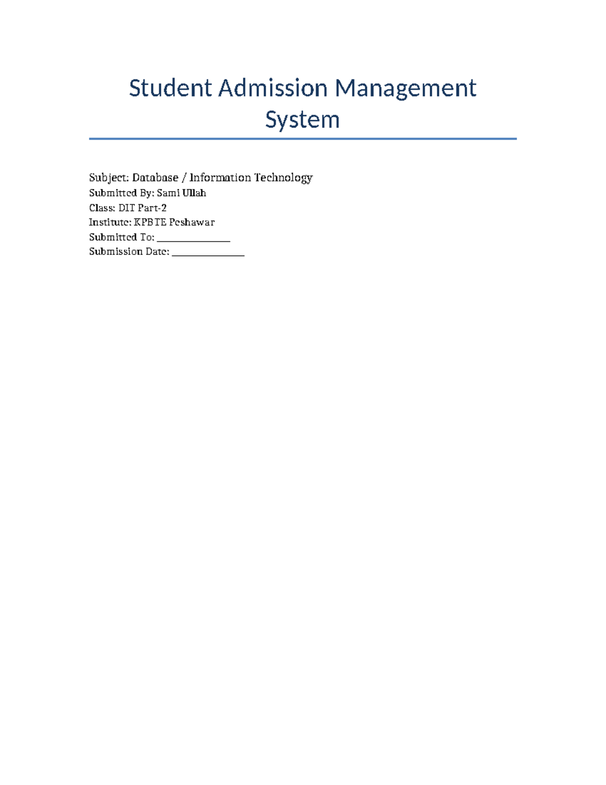 DIT Student Admission Management System Project Report - Studocu