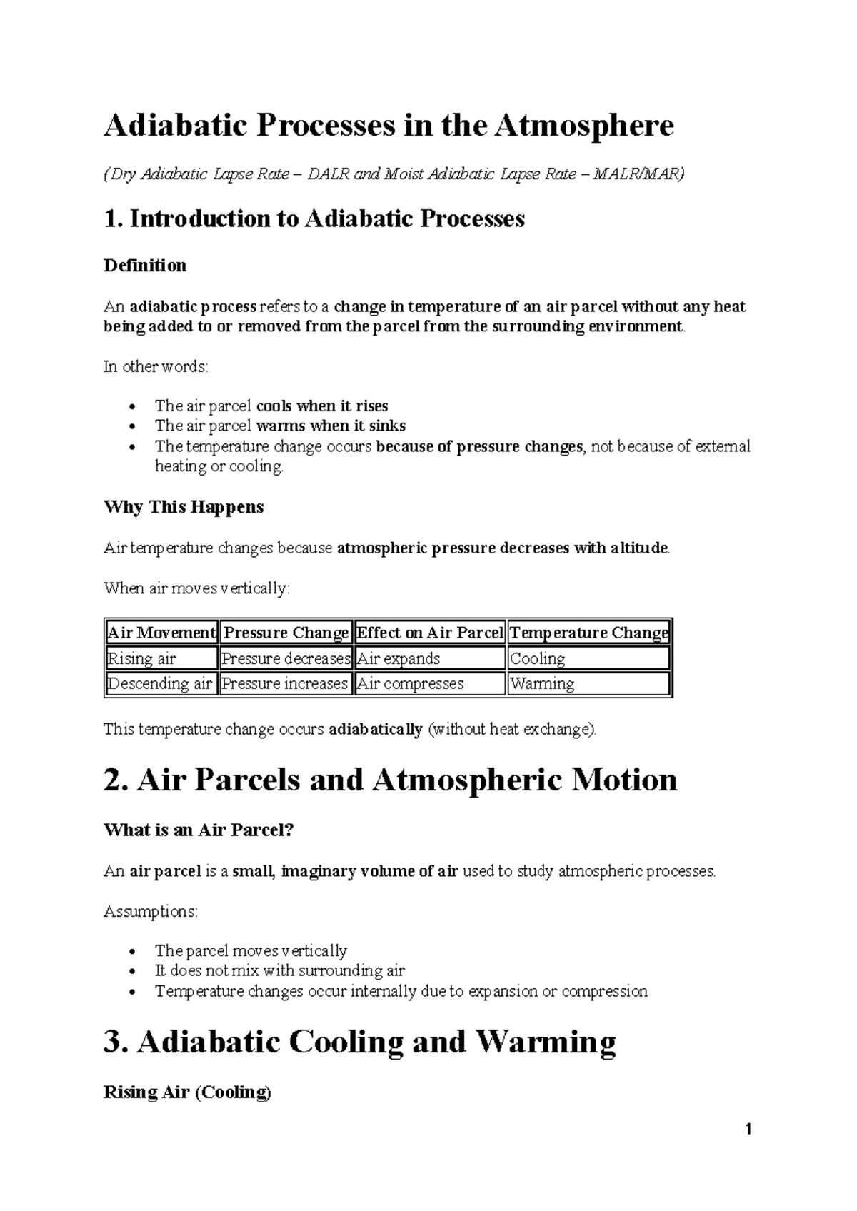 Lecture on Adiabatic Processes in the Atmosphere - Studocu
