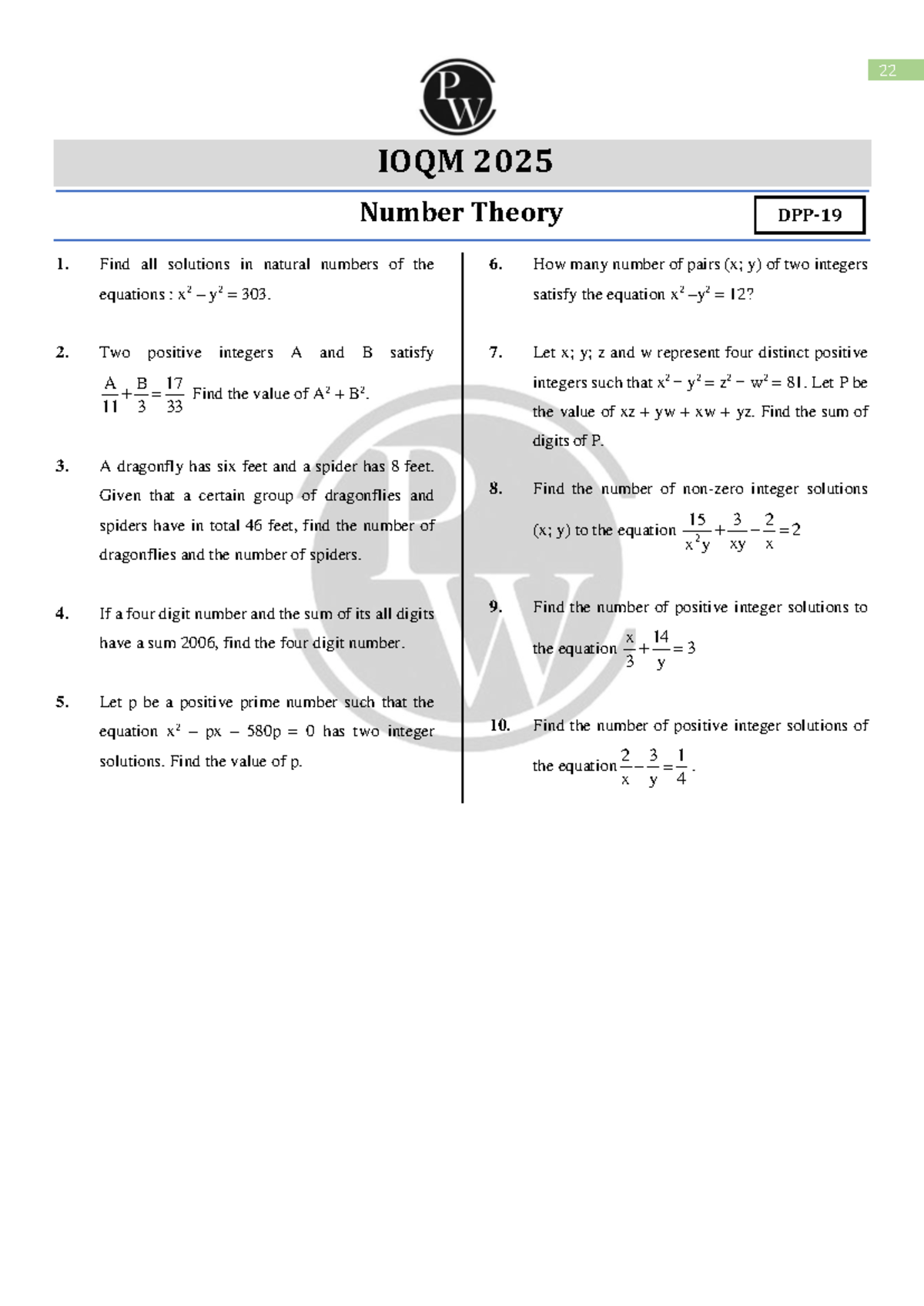 22 IOQM 2025 Number Theory Solutions and Equations Analysis - Studocu