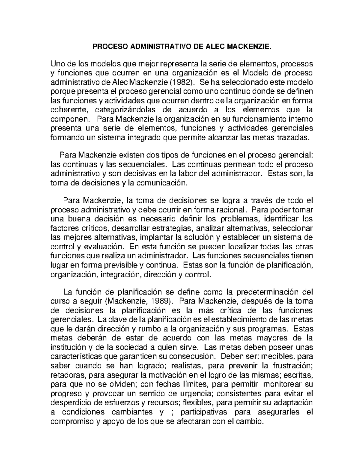 Modelo de Proceso Administrativo de Alec Mackenzie - Análisis Detallado ...