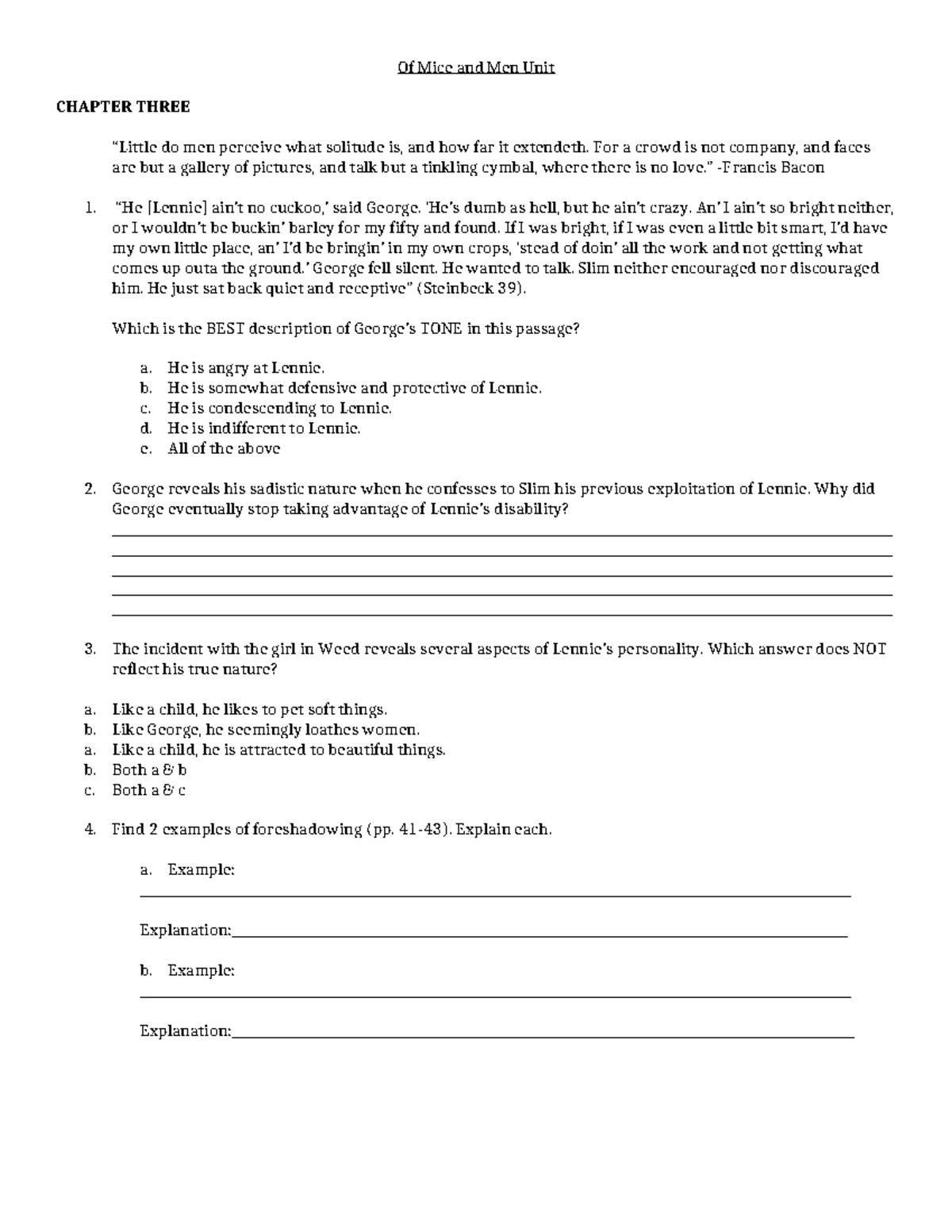 Of Mice and Men: Chapter 3 Review Questions & Analysis - Studocu