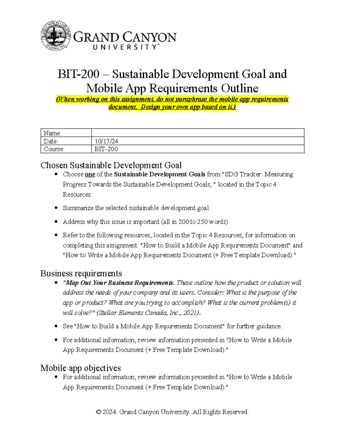 BIT 200 T4 Mobile App Requirements for Sustainable Development Goals ...