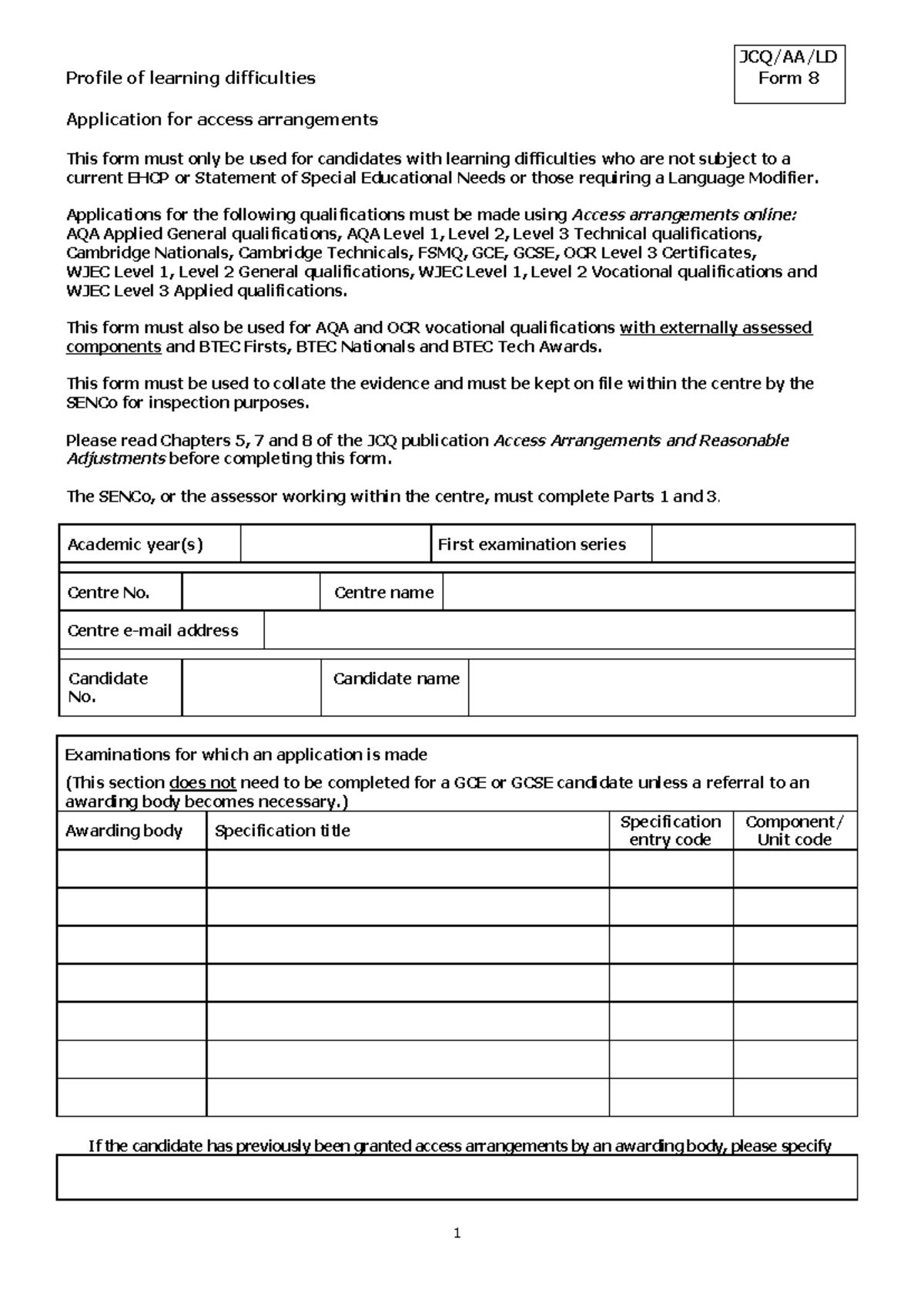 Form 8: Application for Access Arrangements (2020) - Studocu