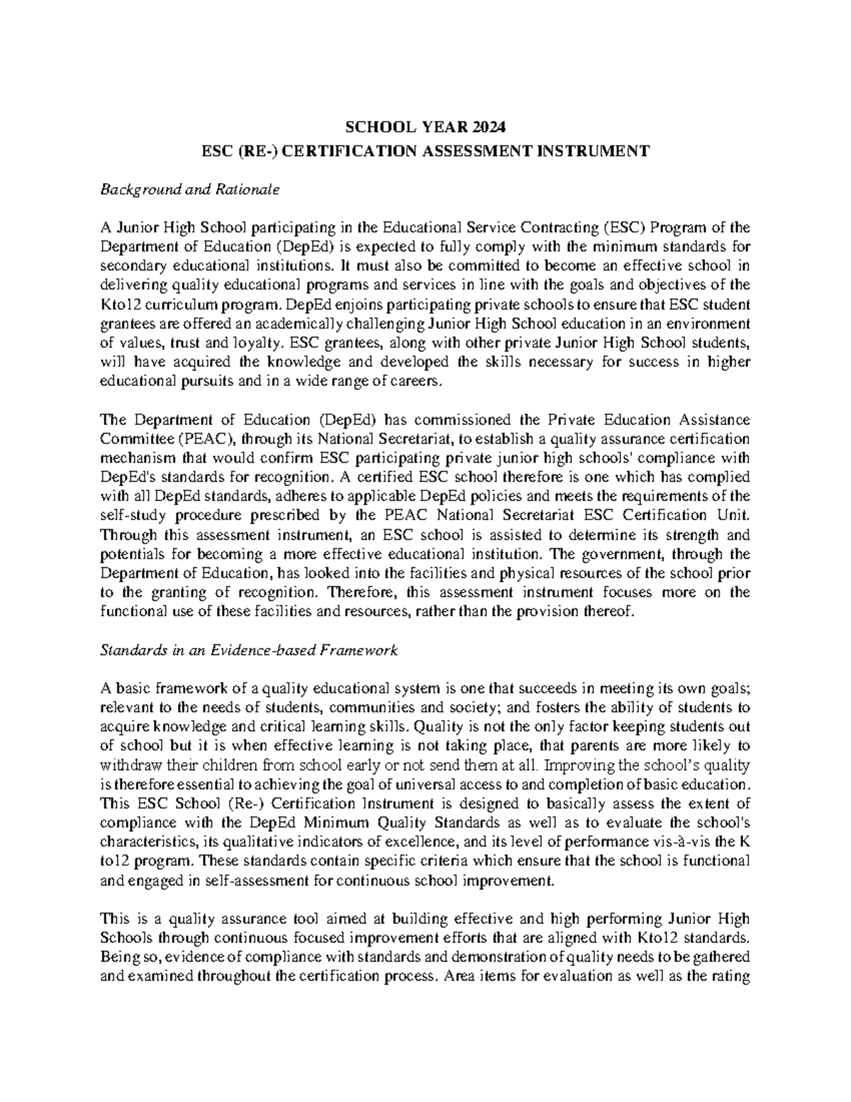 2024 JHS ESC Certification Assessment Instrument Guide - Studocu