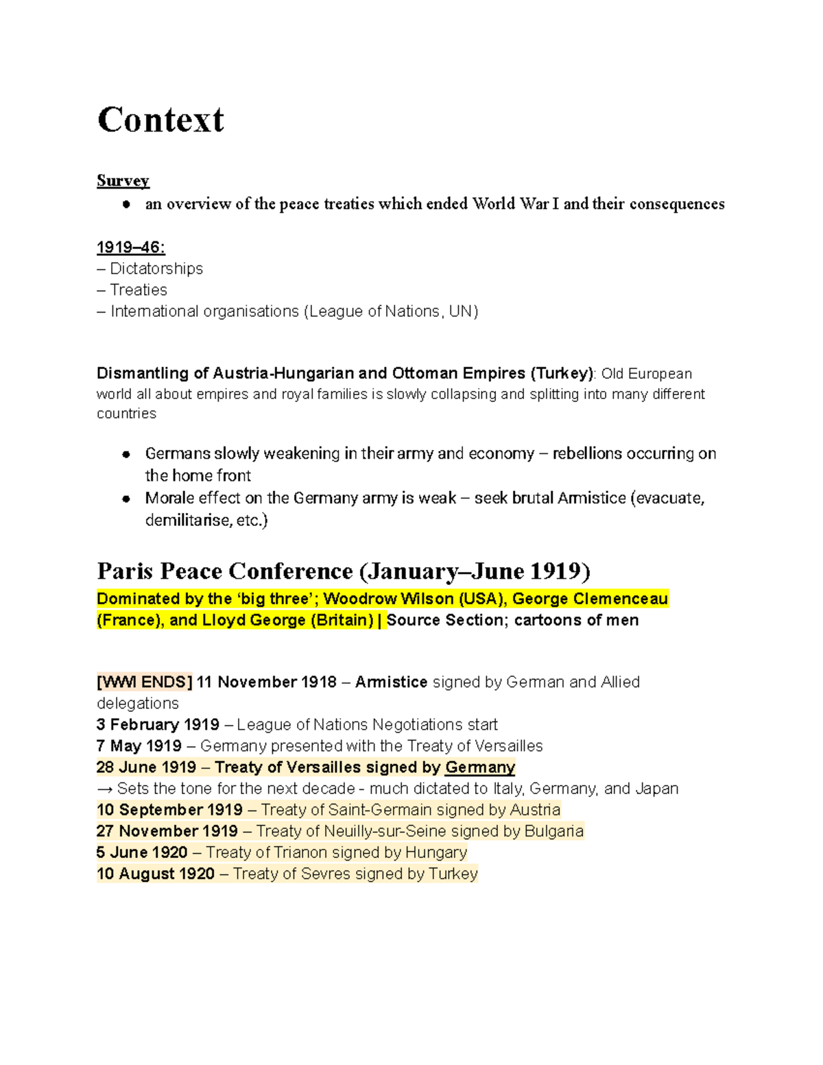COMPREHENSIVE POWER & AUTHORITY NOTES: Peace Treaties & Dictatorships ...