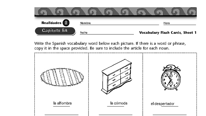 Spanish I 6A Vocabulary Flash Cards and Guided Practice - Studocu