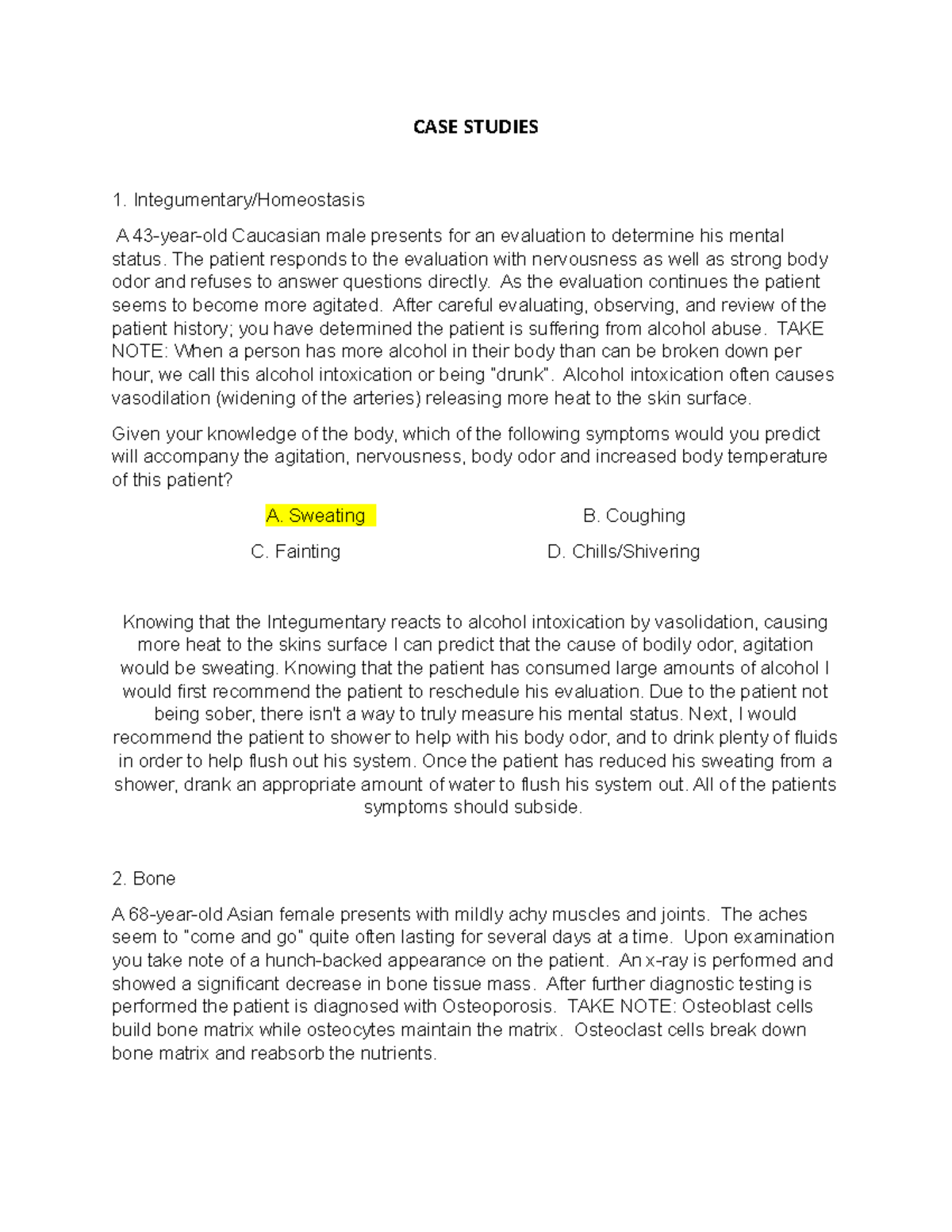 UTF-8''Case Studies Typed - CASE STUDIES Integumentary/Homeostasis A 43 ...