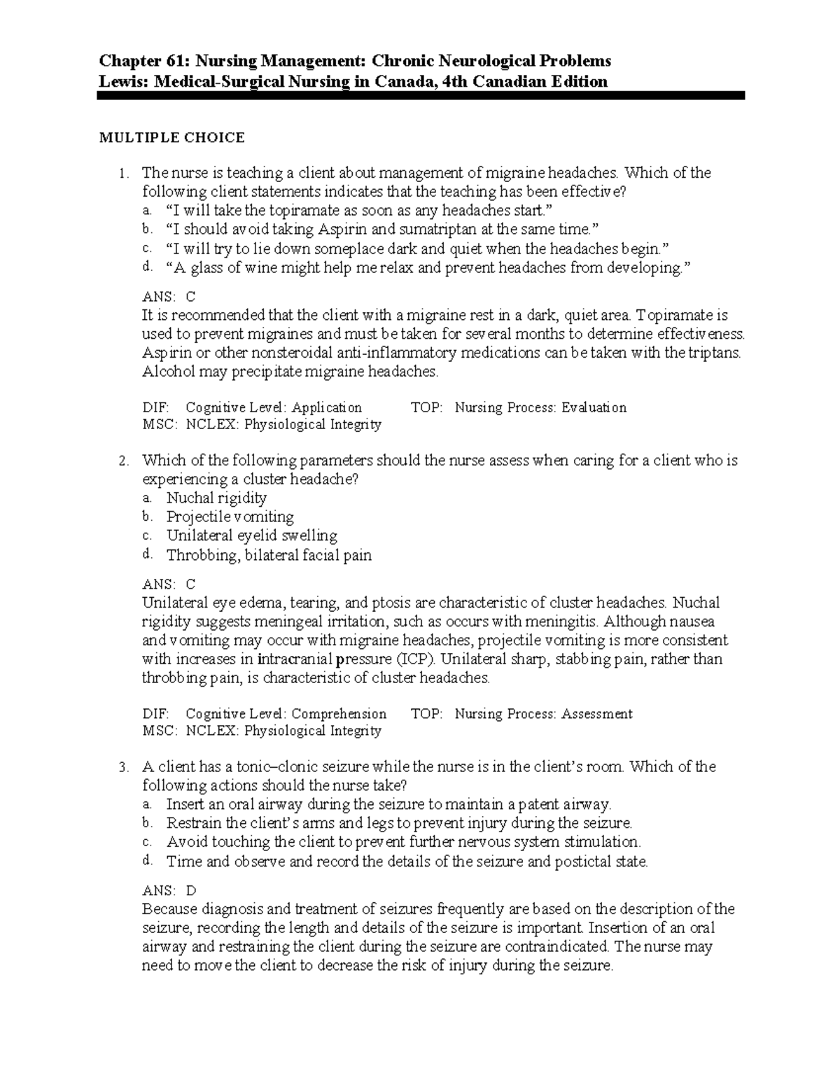 Chapter 61: Nursing Management of Chronic Neurological Issues - Lewis ...