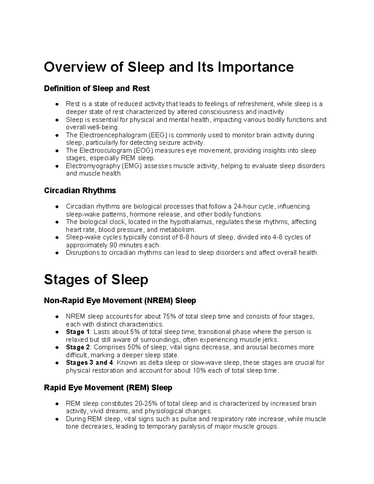 Sleep Overview: Importance, Stages, and Patterns (PSY 101) - Studocu