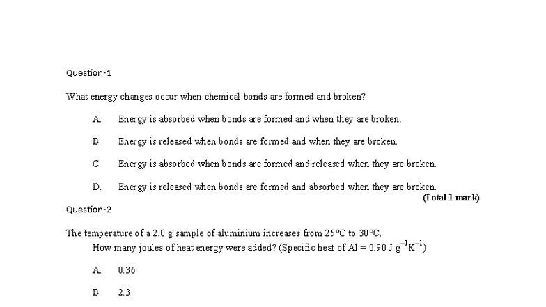 Test on Thermochemistry (CHEM 101) - Studocu