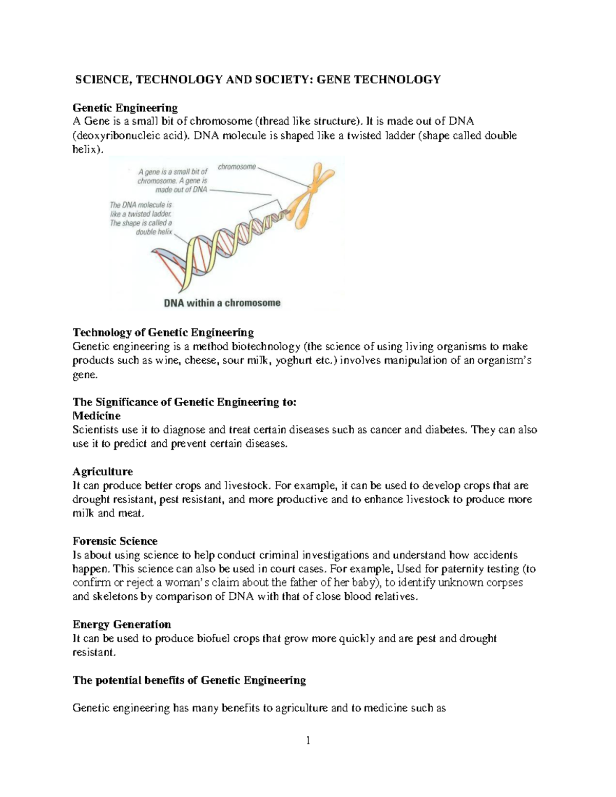 Gene Technology: Insights and Implications - FORM 2 Notes - Studocu