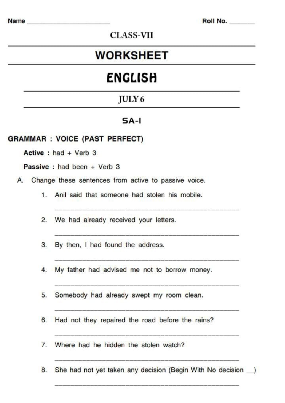 English Worksheet: Grammar & Writing Exercises for Class 9 - Studocu