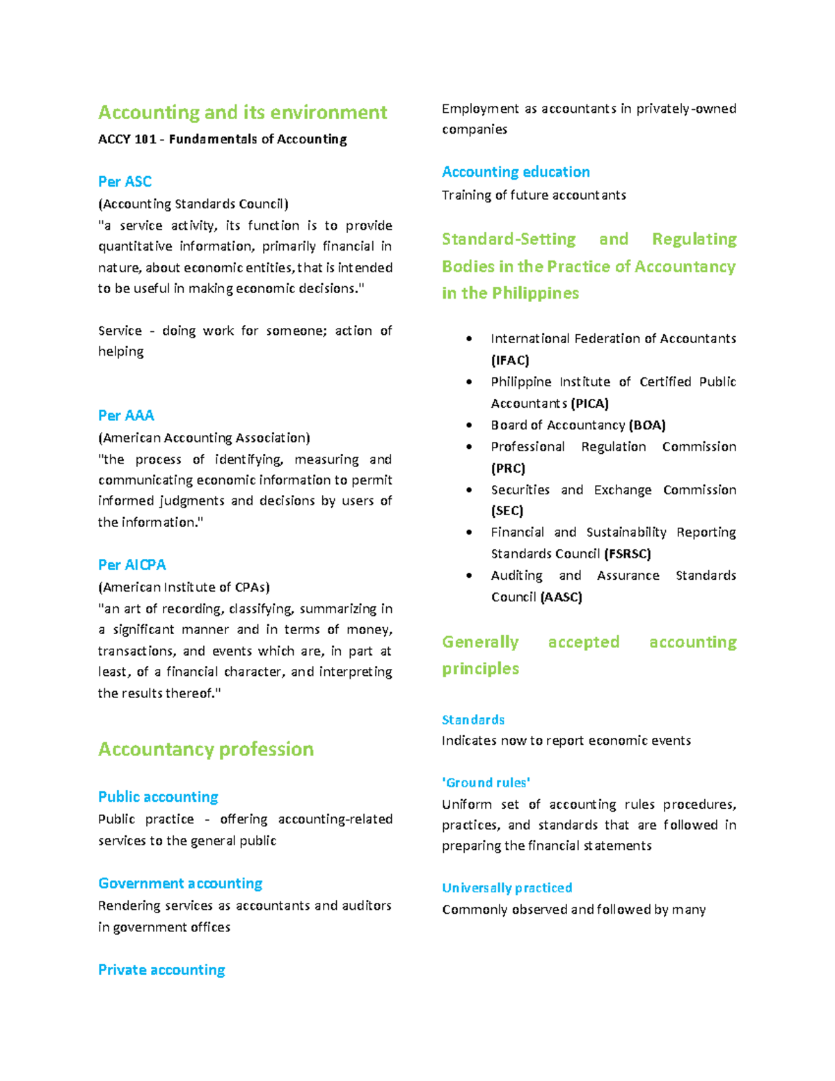 Accounting 101 - AEC113: Comprehensive Study Notes on Fundamentals ...