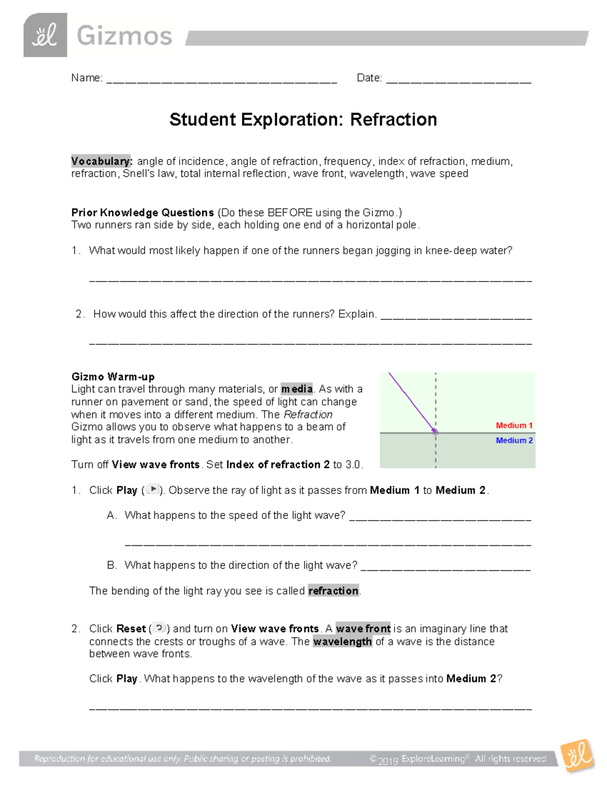 Refraction SE-3: Student Exploration on Light Behavior and Wave ...