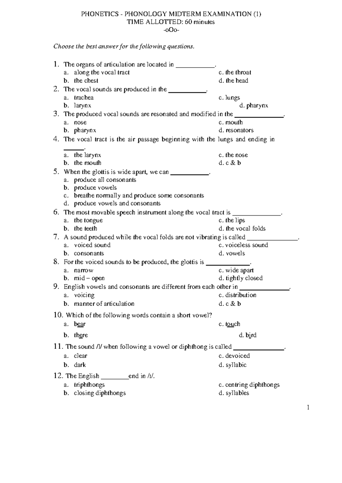 PHONETICS PHONOLOGY MIDTERM EXAMINATION (1) STUDY GUIDE - Studocu