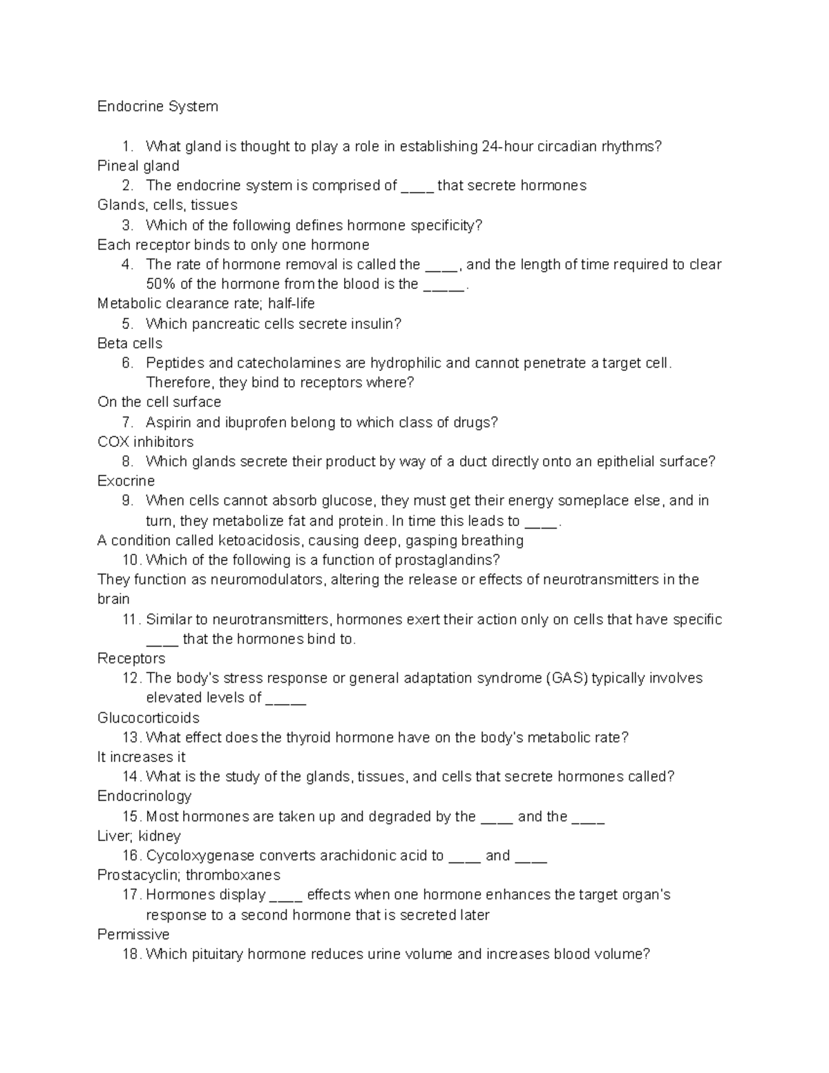 Endocrine System & Blood: Key Concepts and Mechanisms Summary (BIO 101 ...