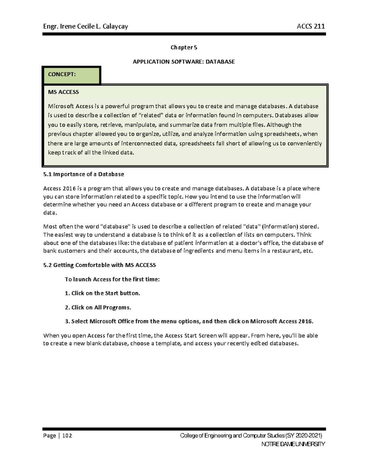 ACCS 211 Chapter 5: Mastering MS Access Database Concepts - Studocu