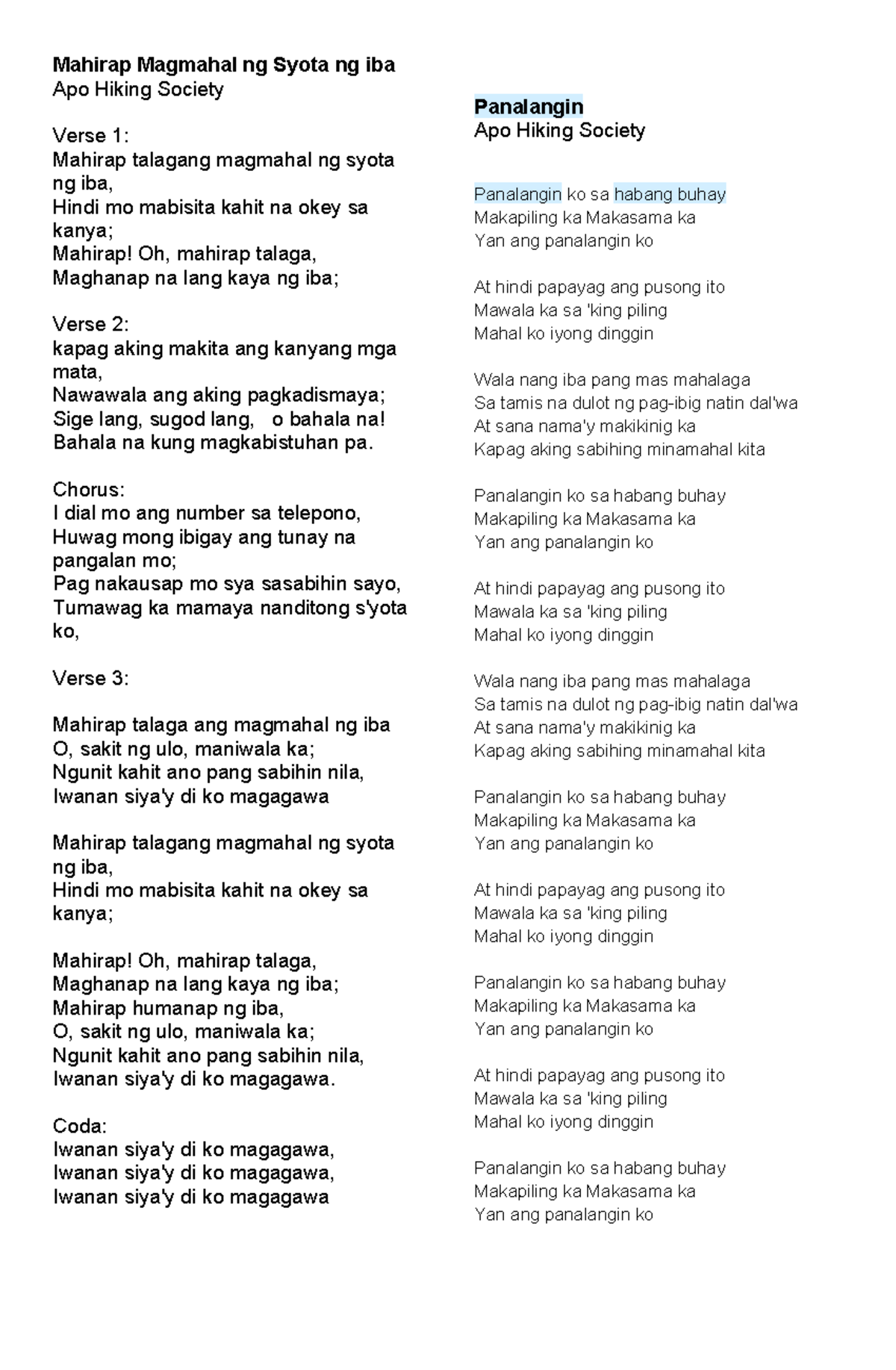 Mahirap Magmahal ng Syota ng Iba: Lyrics Analysis and Insights - Studocu