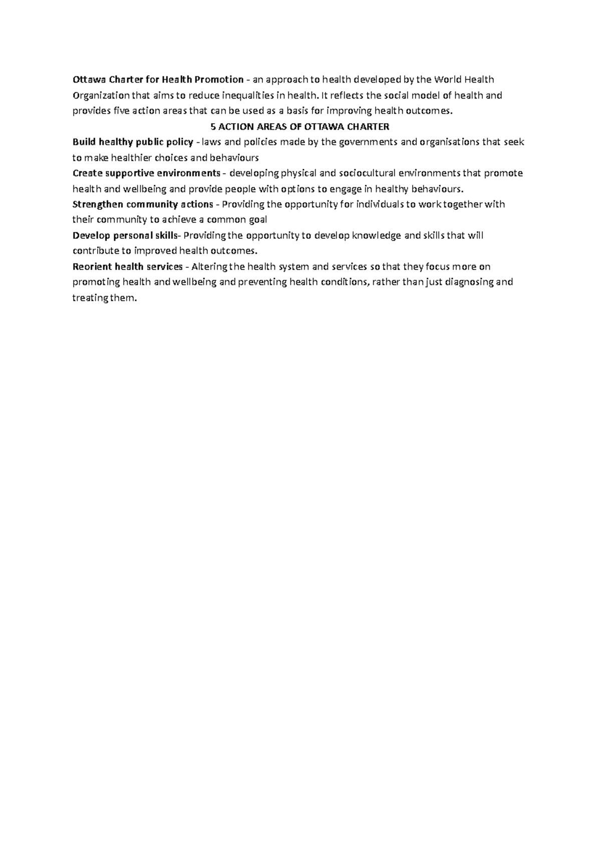 Ottawa Charter for Health Promotion: Key Definitions and Action Areas ...