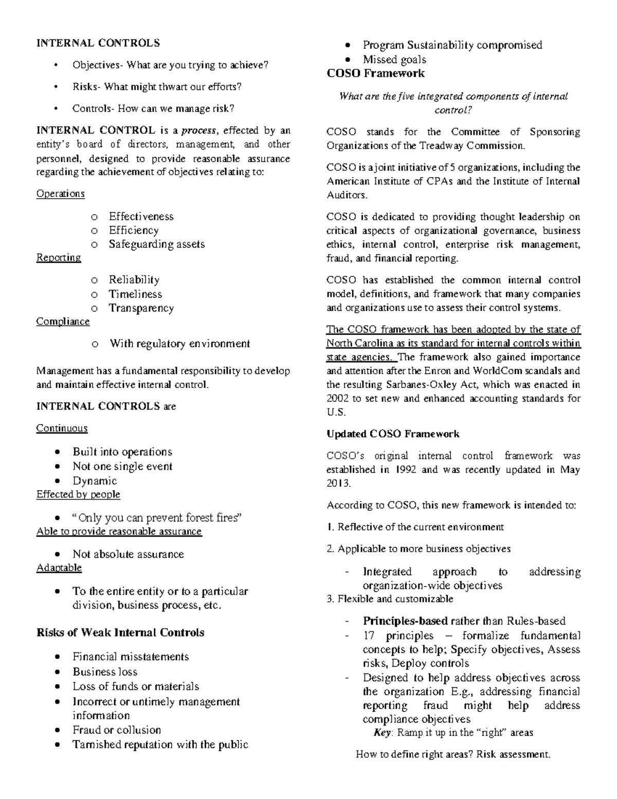 INTC 101: Comprehensive Internal Control Notes and COSO Framework ...