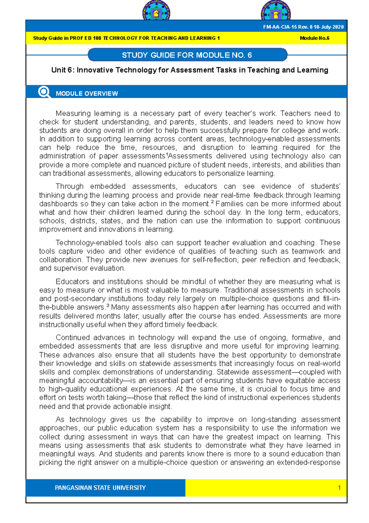 Module VI Profed 108 - asdfghjkl - Unit 6: Innovative Technology for Assessment Tasks in ...