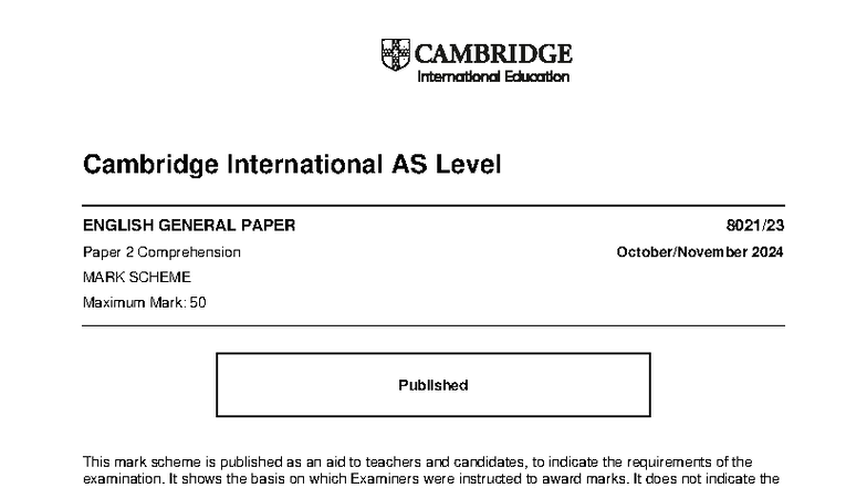 Cambridge International AS Level ENGLISH GENERAL PAPER 8021 Paper 2 ...