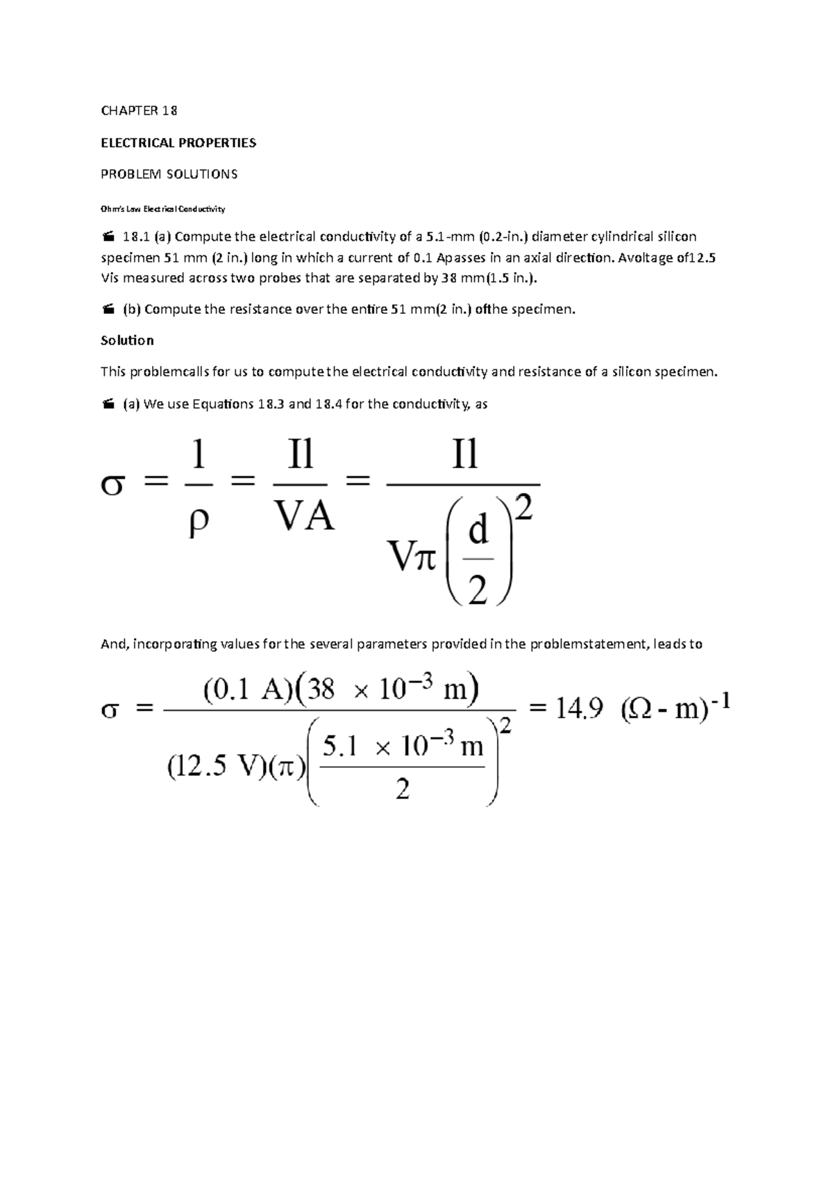 Chapter 18: Electrical Properties and Problem Solutions (ENGR 101 ...