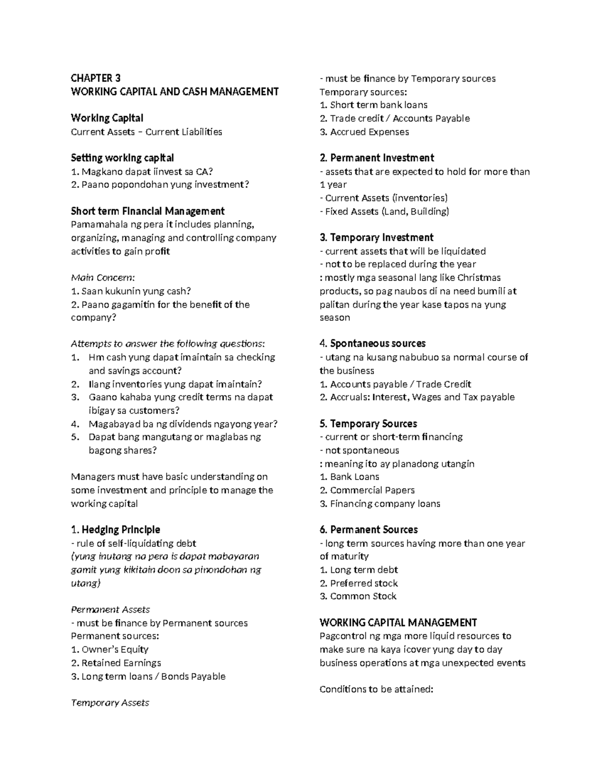 CHAPTER 3: WORKING CAPITAL AND CASH MANAGEMENT NOTES - Studocu