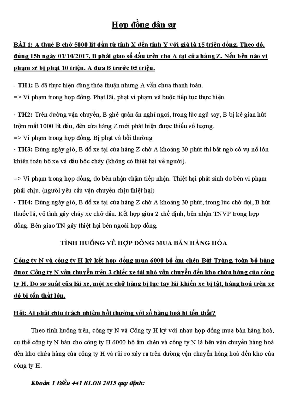 Hợp Đồng Dân Sự - Ôn Thi Bài 1: Trách Nhiệm và Vi Phạm - Studocu