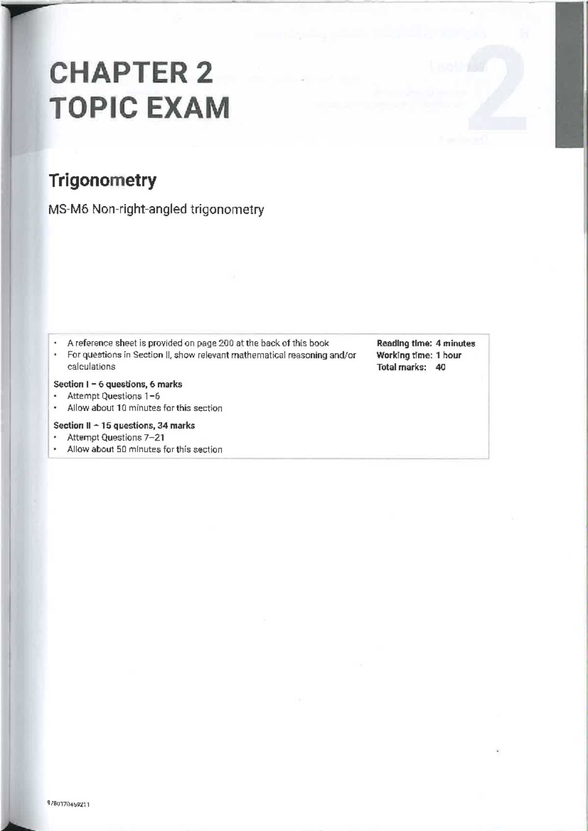 HSC 12 MATHEMATICS STANDARD 2 - Trigonometry Topic Test - Studocu