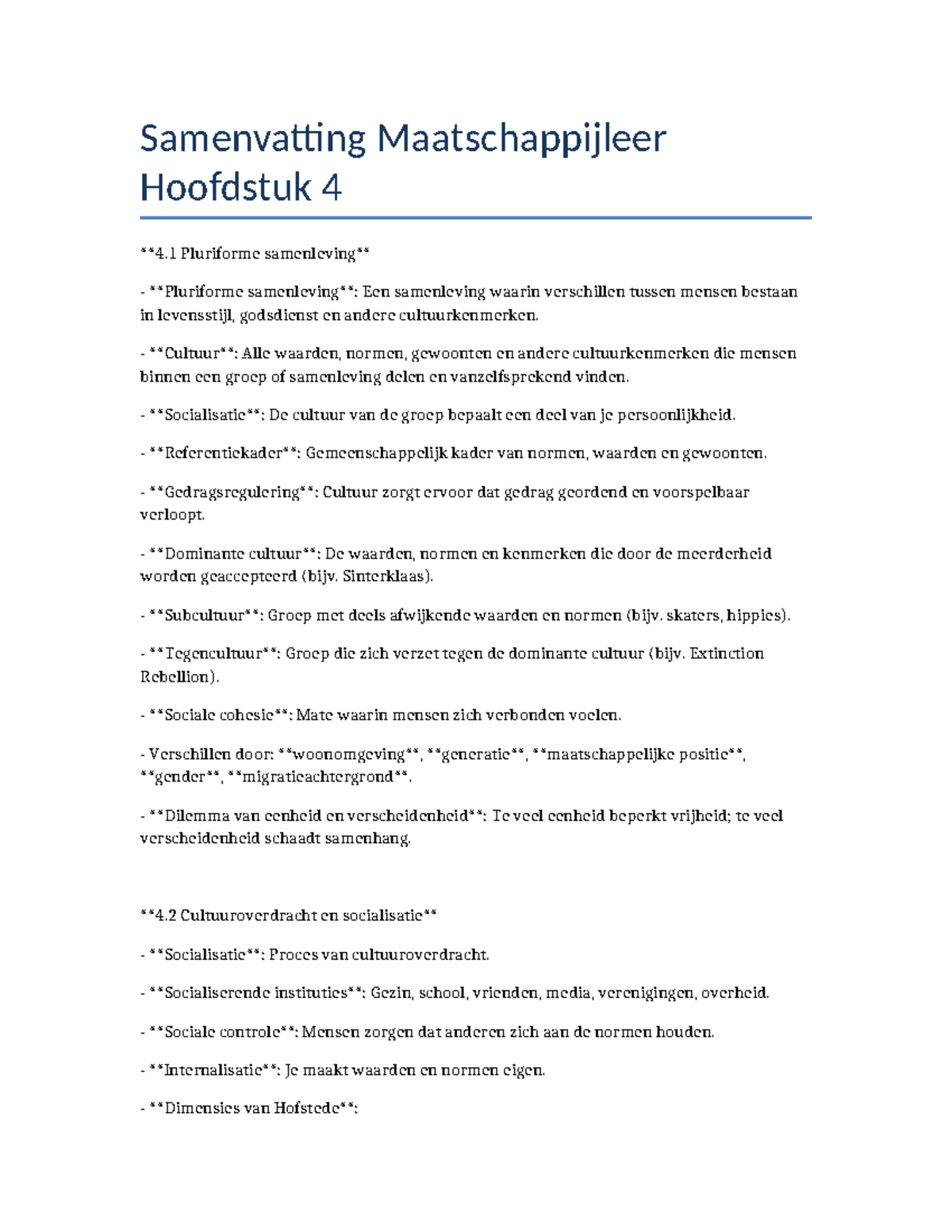 Volledige Samenvatting Maatschappijleer H4: Pluriforme Samenleving ...